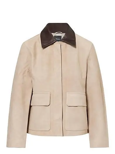 Theory Boxy-fit Leather Jacket - Tan