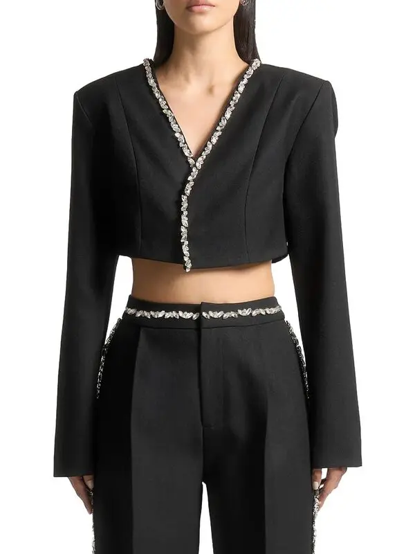 Manière De Voir Embellished Cropped Blazer - Black