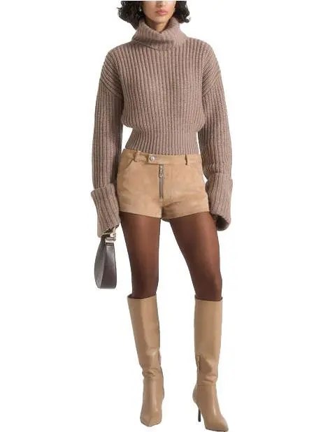 Manière De Voir Suede Mini Shorts - Beige