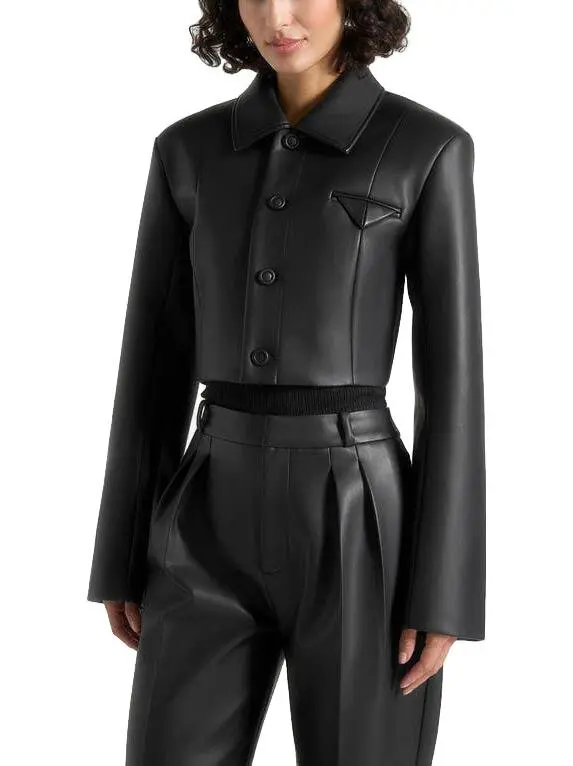 Manière De Voir Ania Wide Shoulder Leather Jacket - Black