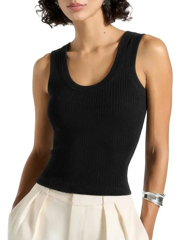 Manière De Voir Ribbed Scoop Neck Vest - Black