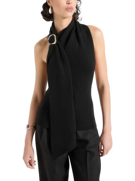 Manière De Voir Knitted Draped Halterneck Top - Black