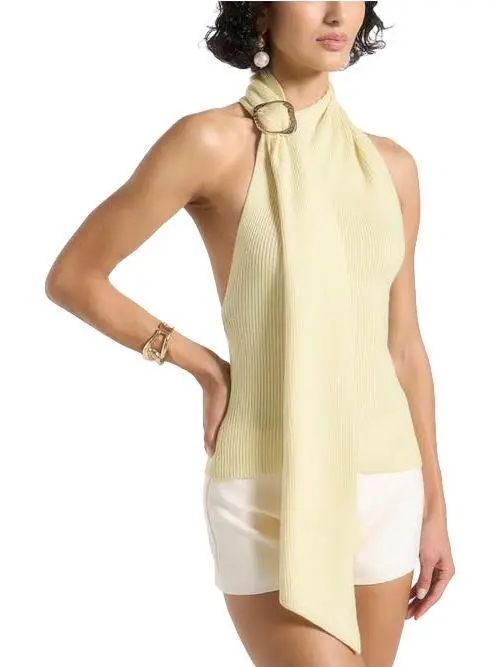 Manière De Voir Knitted Draped Halterneck Top - Pale Yellow