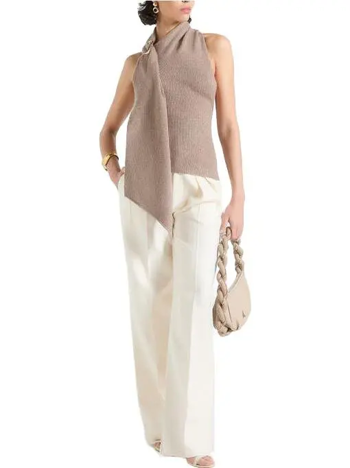 Manière De Voir Elodie Knitted Draped Halterneck Top - Taupe