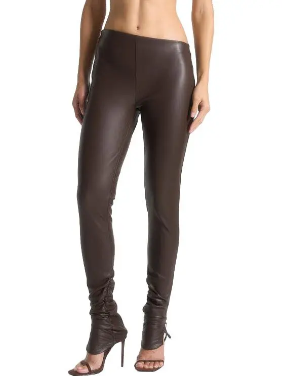 Manière De Voir Clara Leather Angled Waistband Leggings - Brown