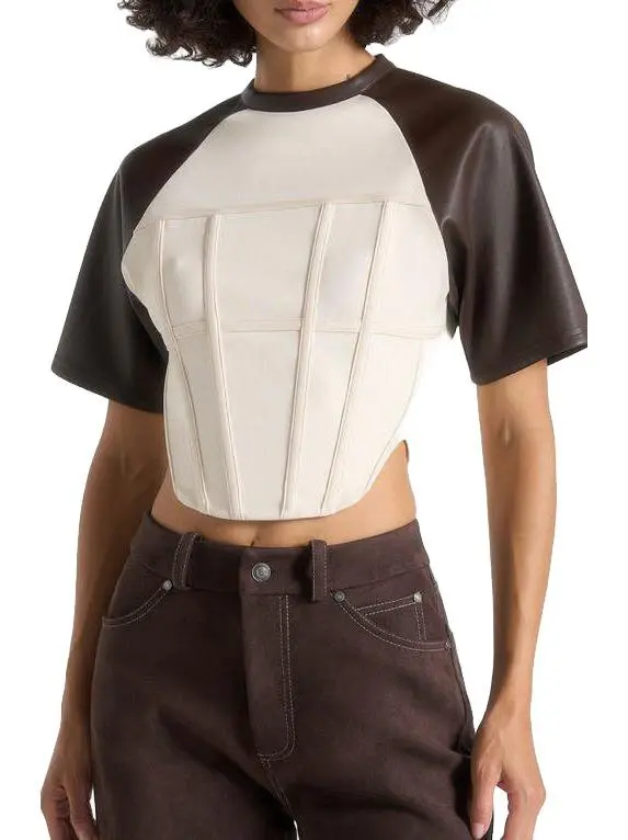 Manière De Voir Cropped Corset T-shirt - Cream