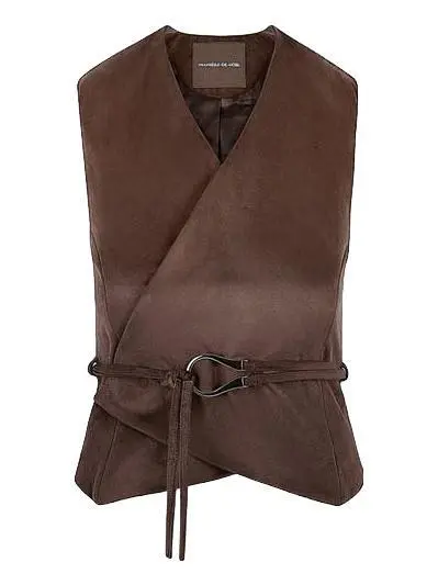 Manière De Voir Jeanne Suede Wrap Waistcoat With Belt - Brown