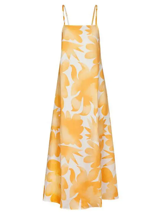 UNTITLED IN MOTION Aleah Printed Tie-strap Midi Dress - Facula Saffron