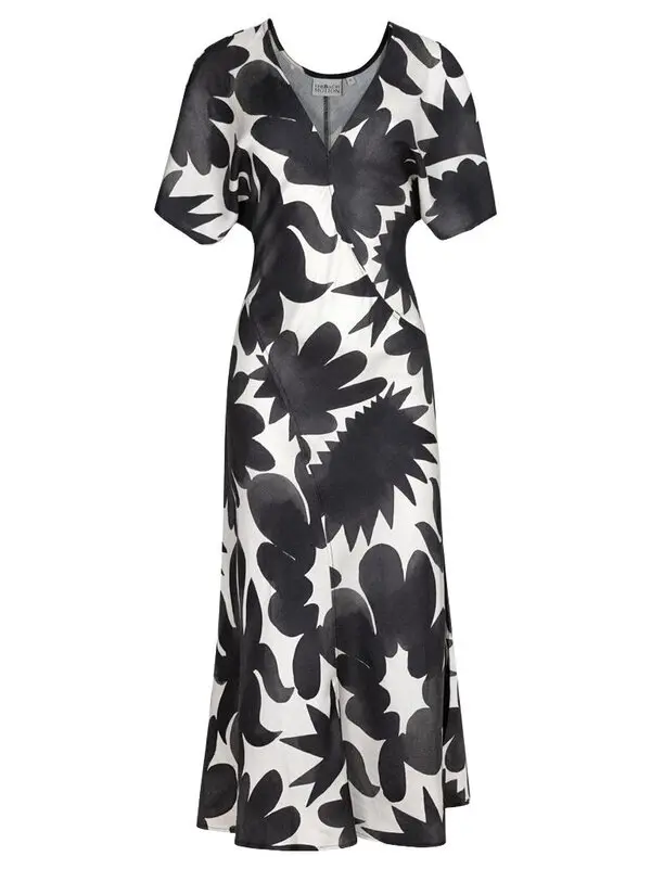 UNTITLED IN MOTION Zena Printed V-neck Midi Dress - Facula Black