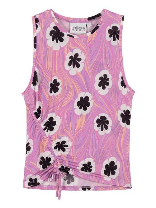 UNTITLED IN MOTION Noda Asymmetric Ruched Silky Jersey Floral Fitted Tank - Opia Rose