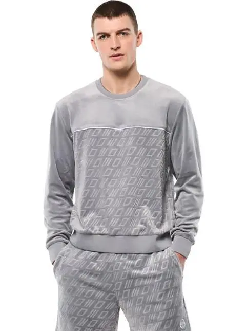 SERGIO TACCHINI Debossed Velour Crewneck - Sleet