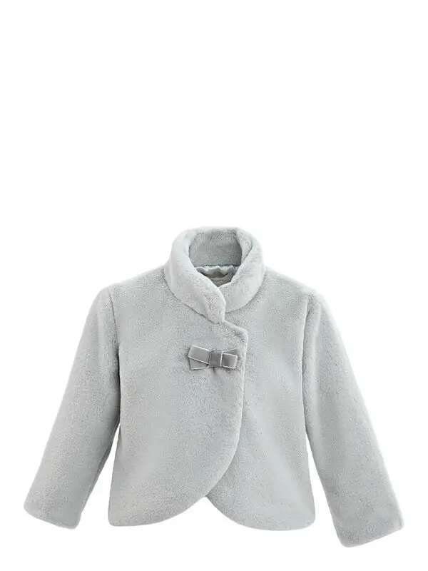TULLEEN Bow Collar Plush Coat - Grey