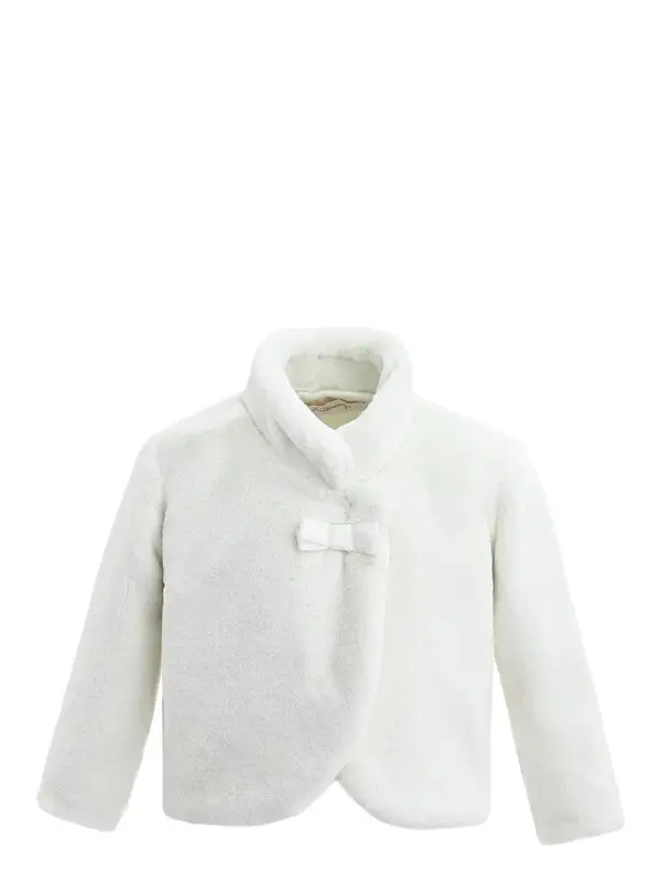TULLEEN Bow Collar Plush Coat - Ivory