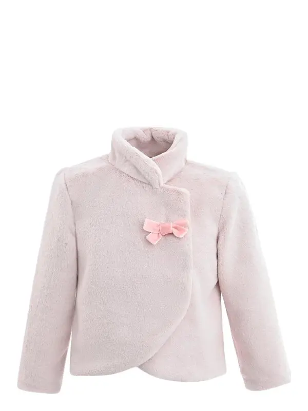 TULLEEN Bow Collar Plush Coat - Pink