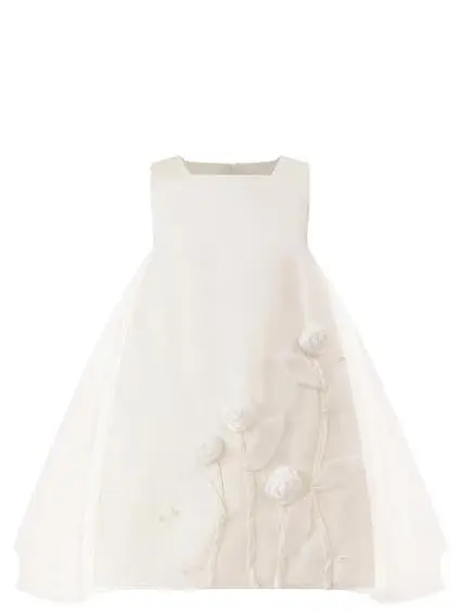 TULLEEN Floral Overlay Occasion Dress - Ivory