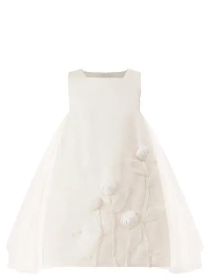 TULLEEN Floral Overlay Occasion Dress - Ivory