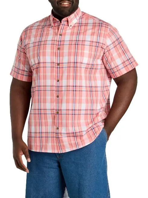 HARBOR BAY BY DXL Big & Tall Easy-care Large Plaid Sport Shirt V5 - Red Multi