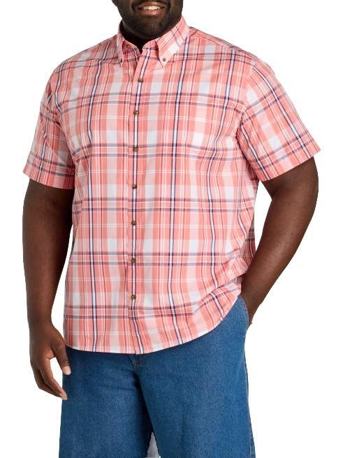HARBOR BAY BY DXL Big & Tall Easy-care Large Plaid Sport Shirt V5 - Red Multi