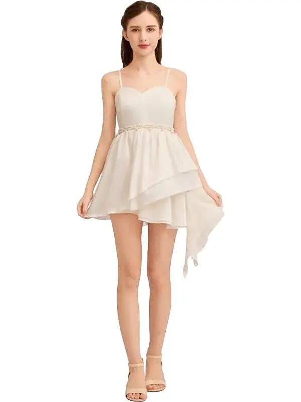 TULLEEN Bow Strap Layered Dress - White