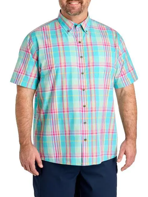 HARBOR BAY BY DXL Big & Tall Easy-care Large Plaid Sport Shirt V4 - Blue