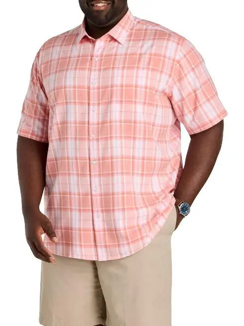 HARBOR BAY BY DXL Big & Tall Microfiber Medium Plaid Sport Shirt V5 - Pink