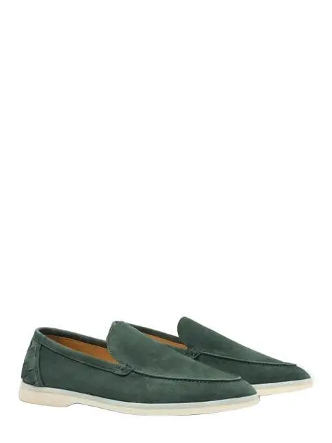 SCAROSSO Woven Suede Loafers - Green - Suede