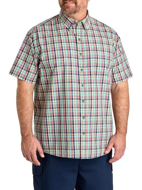 HARBOR BAY BY DXL Big & Tall Easy-care Small Plaid Sport Shirt V4 - Pink Multi