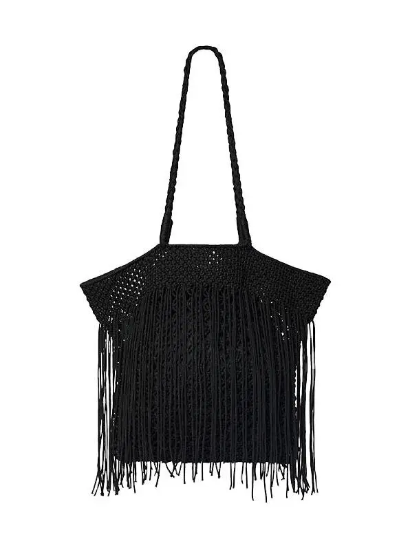Whistles Fringed Crochet Tote Bag - Black