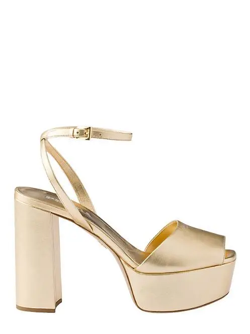 Prada Brand-print Metallic-leather Platform Sandals - Gold/silver