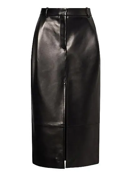 Khaite Anden Pleated Leather Midi Skirt - Black