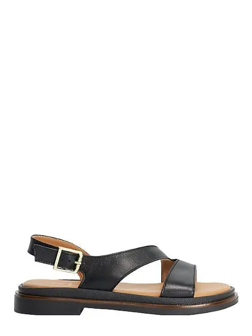 DUNE Larko Asymmetric Leather Flat Sandals - Black Leather