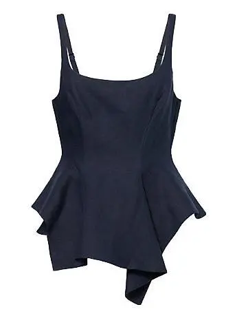 Khaite Loa Peplum Linen Top - Dark Navy