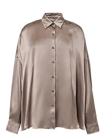 Dries Van Noten Oversized Casia Silk Shirt - Taupe