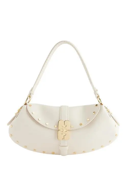 GANNI Studded Faux-leather Shoulder Bag - Egret
