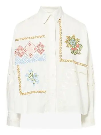Max Mara Embroidered Long-sleeve Cotton Shirt - White Cross-
