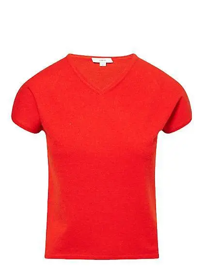 Vince Wool And Cashmere-blend Short-sleeve Top - Poppy