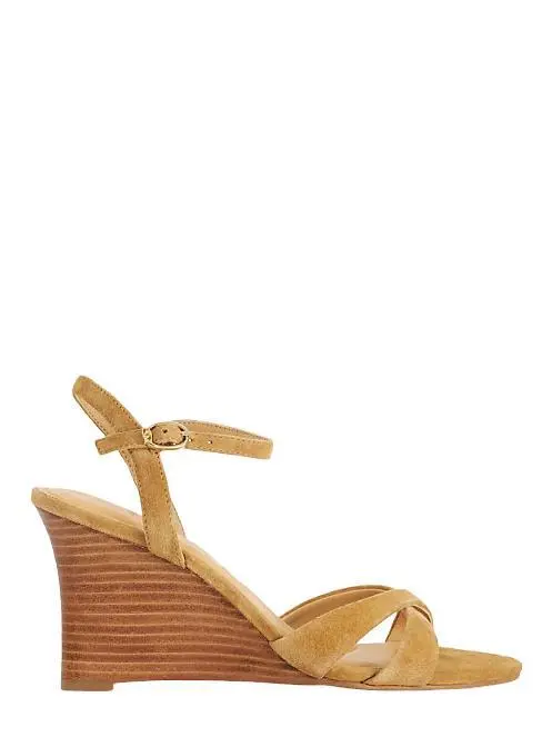 DUNE Kalans Stack Leather Wedge Sandals - Tan Suede