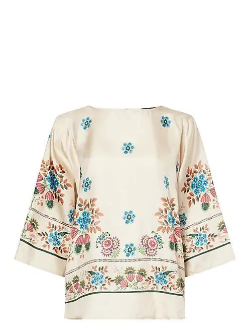 Max Mara Floral-print Relaxed-fit Silk Top - Ivory Flowers
