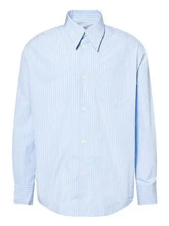 Ami Pinstripe Oversized Cotton Shirt - Bleu Cachemire/ Blanc