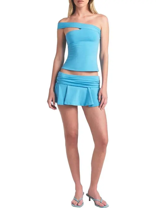 SKIMS Foldover Cotton Blend Jersey Skort - Water