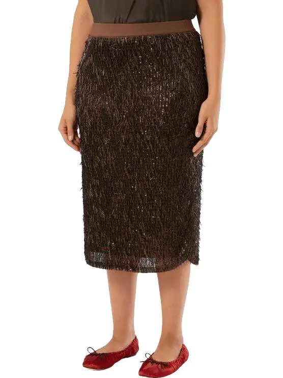 Marina Rinaldi Attore Sequin Skirt - Cocoa