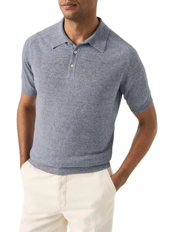 Eton Linen & Cotton Fine Knit Polo - Dark Blue