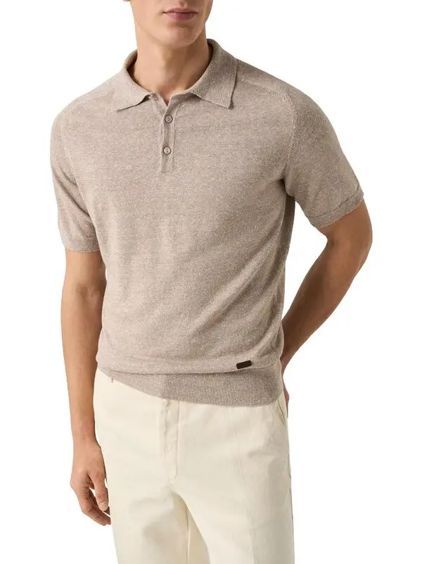 Eton Linen & Cotton Fine Knit Polo - Light Beige