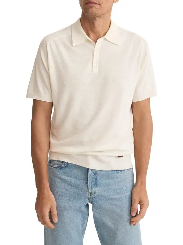 Eton Linen & Cotton Fine Knit Polo - Natural