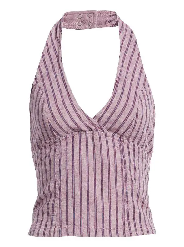 BDG URBAN OUTFITTERS Quinn Stripe Linen Halter Top - Purple Stripe