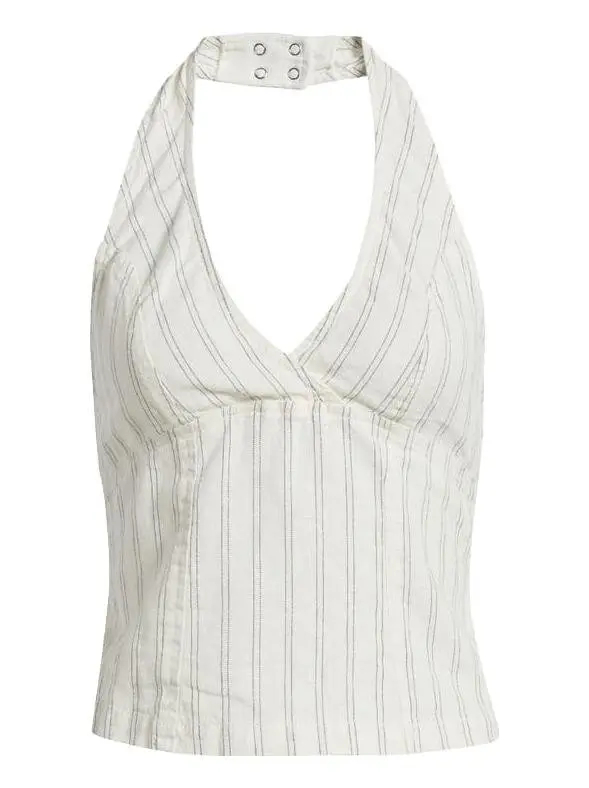 BDG URBAN OUTFITTERS Quinn Stripe Linen Halter Top - White Stripe
