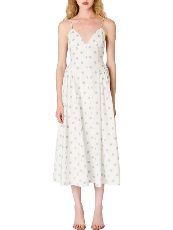 NIA Sydney Polka Dot Sweetheart Neck Midi Dress - Sky