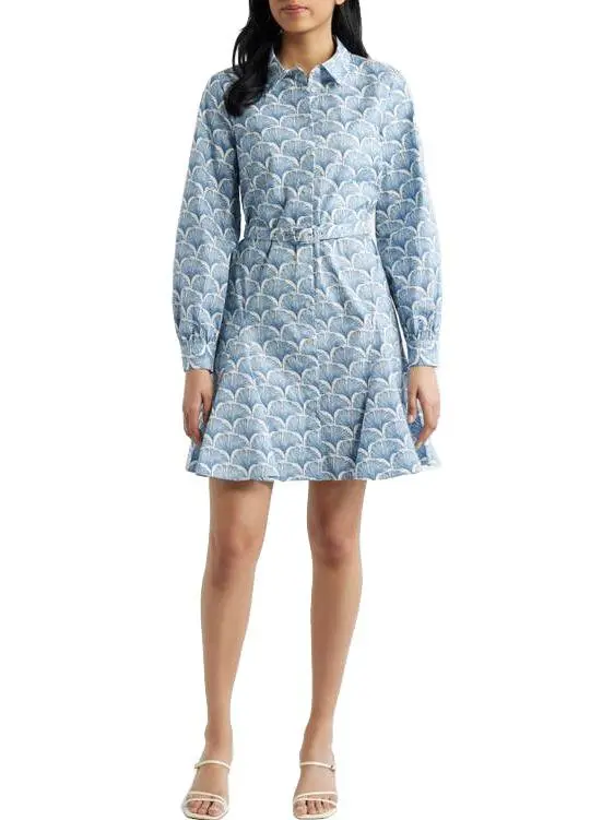 CECE DUPRAZ Fan Print Belted Shirt Dress - Ivory Multi