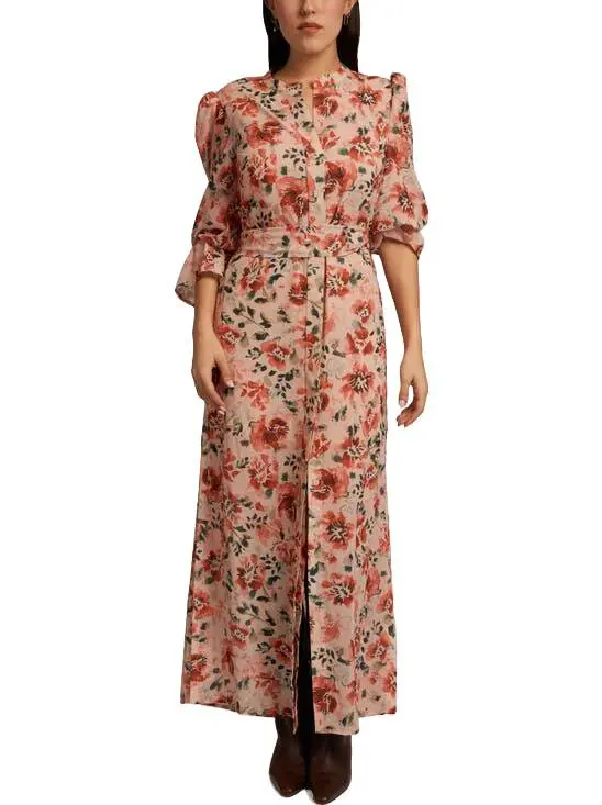 Sam Edelman Floral Print Maxi Dress - Almond Watercolor Floral