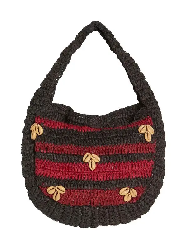 Free People Belize Shell Raffia Shoulder Bag - Dark Cherry/espresso